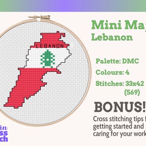 Tiny Little Lebanon Flag Map Digital Cross Stitch Pattern PDF Instant ...