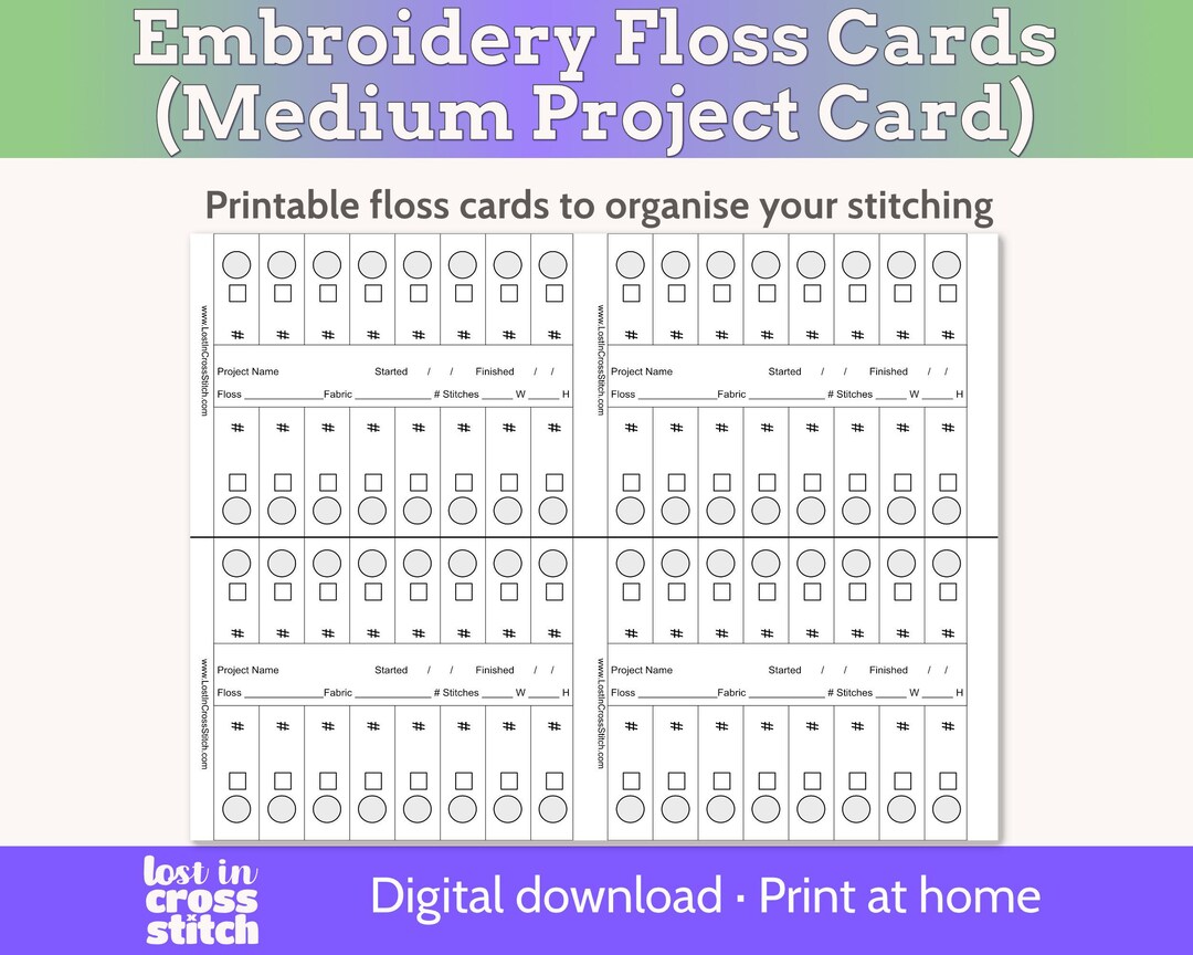 Printable Cross Stitch Project Floss Organization Cards, 4 Cards/page ...