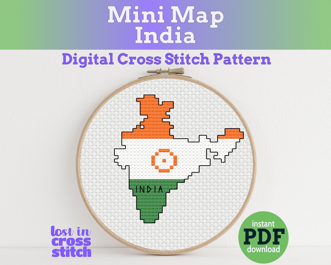 Tiny Little India Flag Map | Digital Cross Stitch Pattern | PDF Instant ...