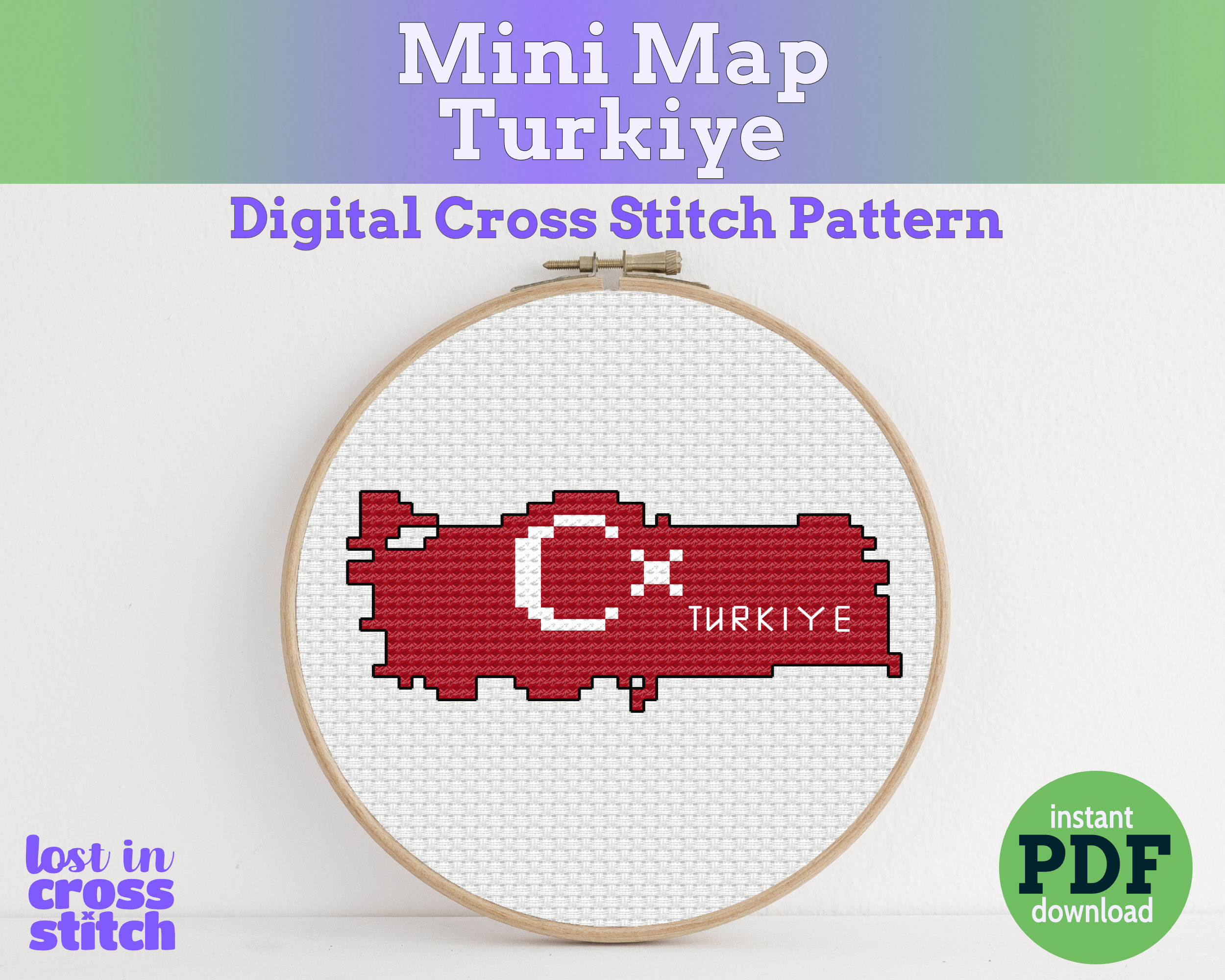Tiny Little Turkiye Flag Map Digital Cross Stitch Pattern - Etsy