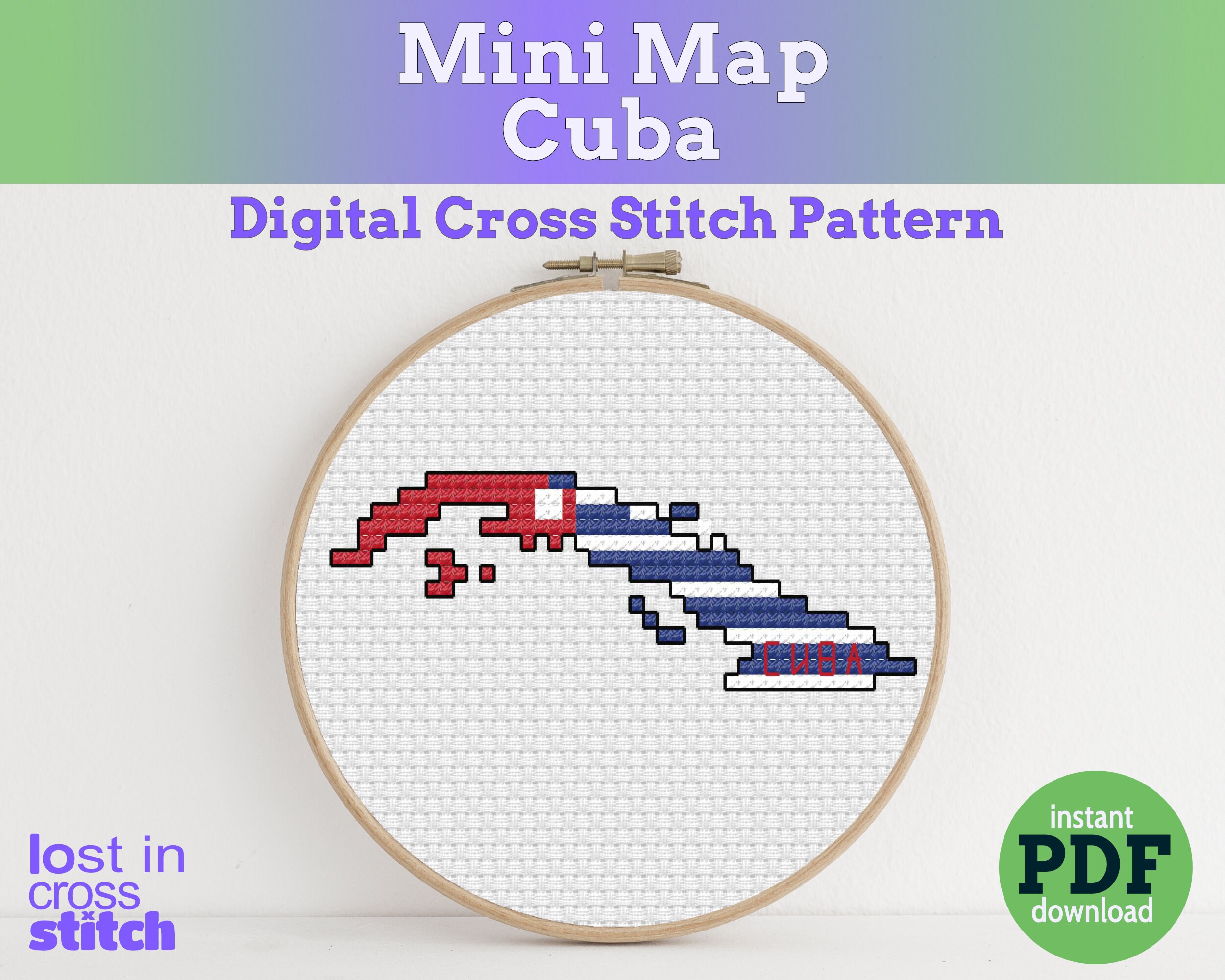 Tiny Little Cuba Flag Map Digital Cross Stitch Pattern PDF - Etsy