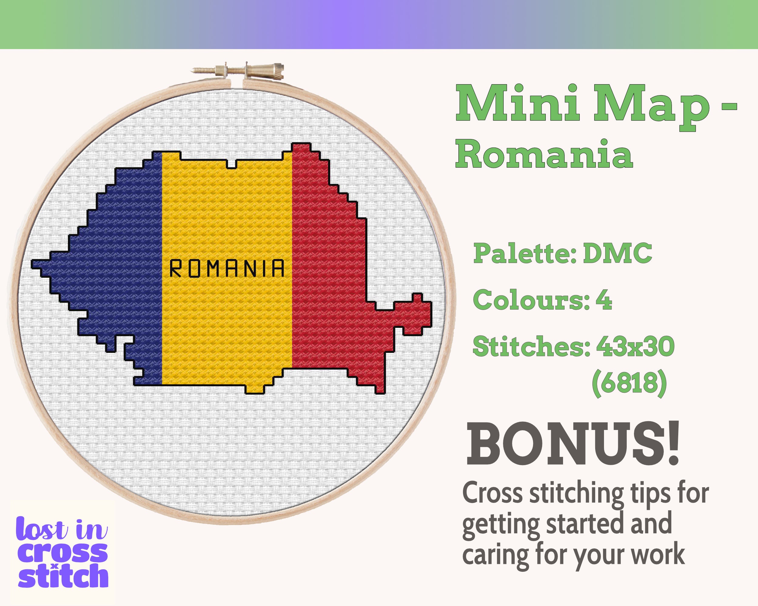 Tiny Little Romania Flag Map | Digital Cross Stitch Pattern | PDF ...