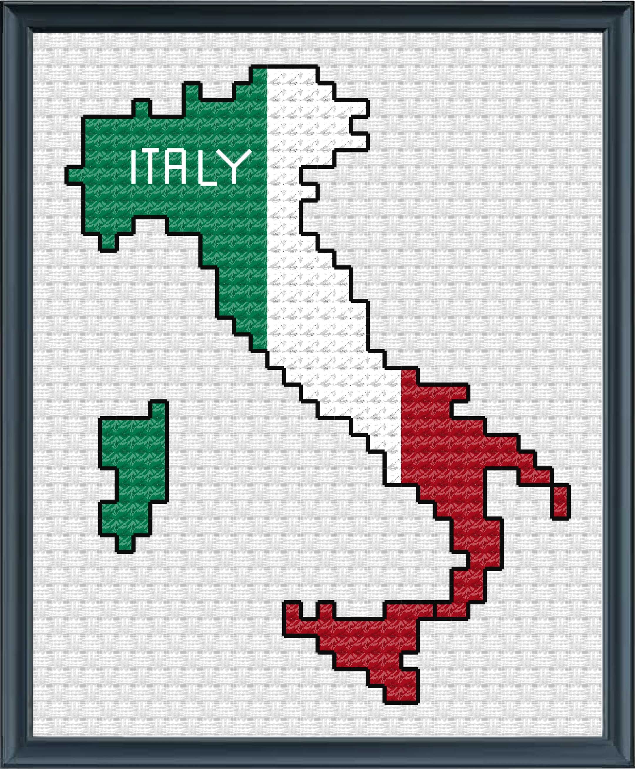 Italy Cross Stitch Pattern, Tiny Flag Map of Italy, Italian Wall Art ...