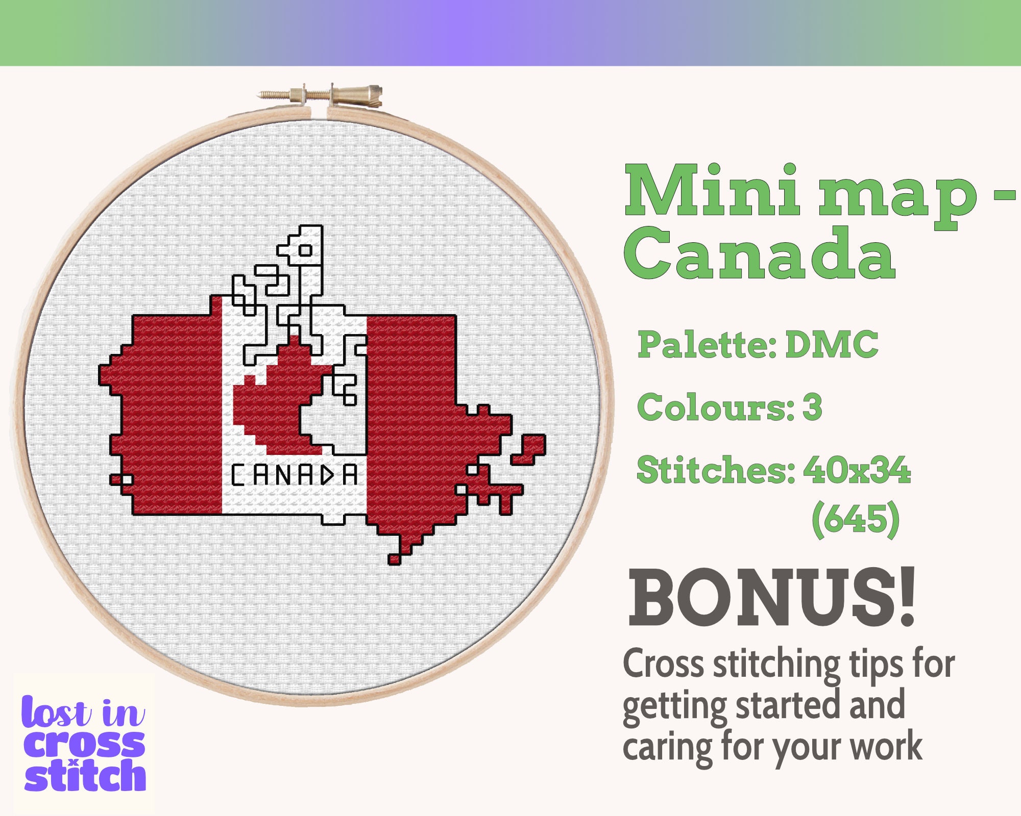 Tiny Little Canada Flag Map Cross Stitch Pattern | PDF Digital Download ...