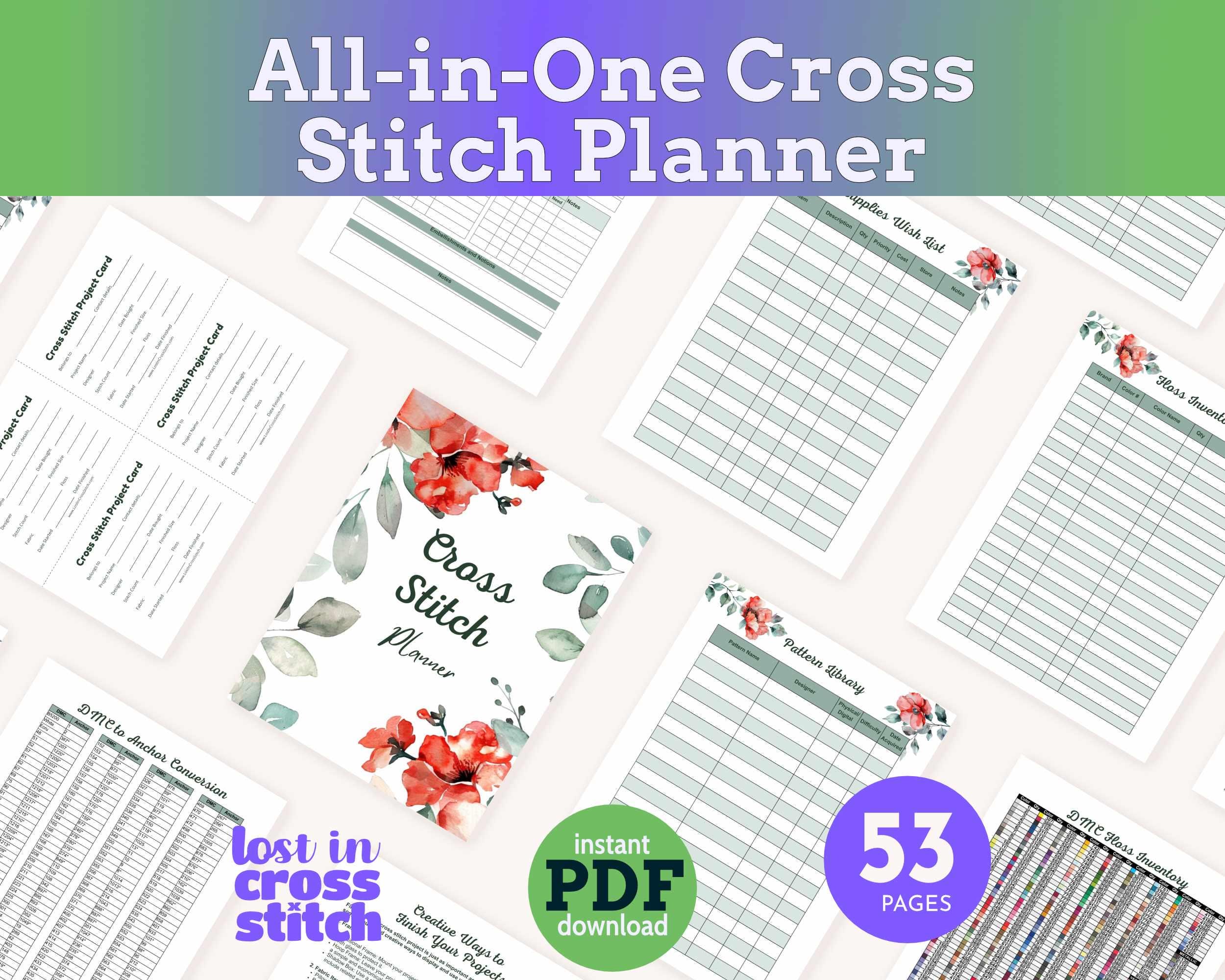 Floral Cross Stitch Planner Printable PDF, Stitching Tracker, WIP Log ...