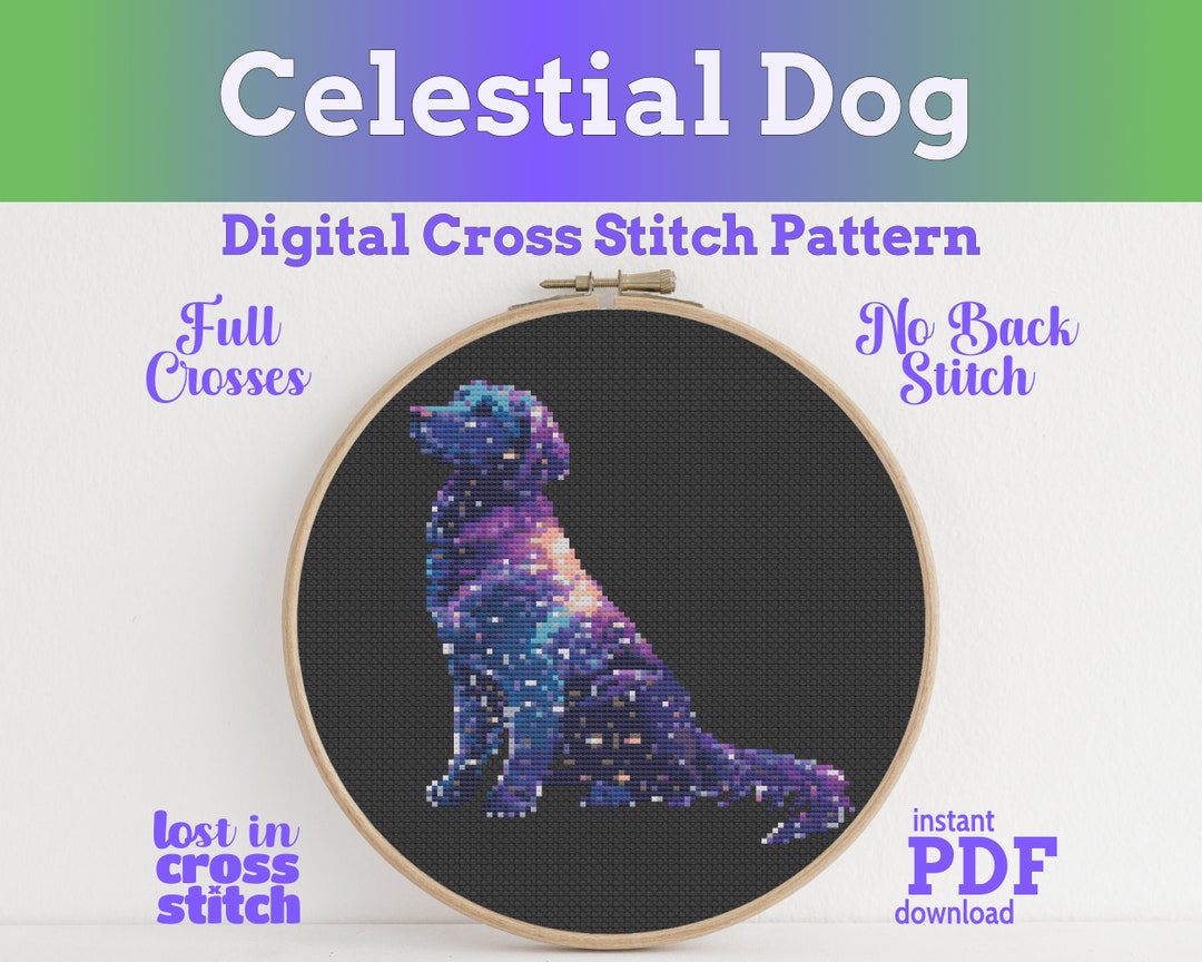 Celestial Dog Cross Stitch Pattern Beginner Friendly Instant PDF ...