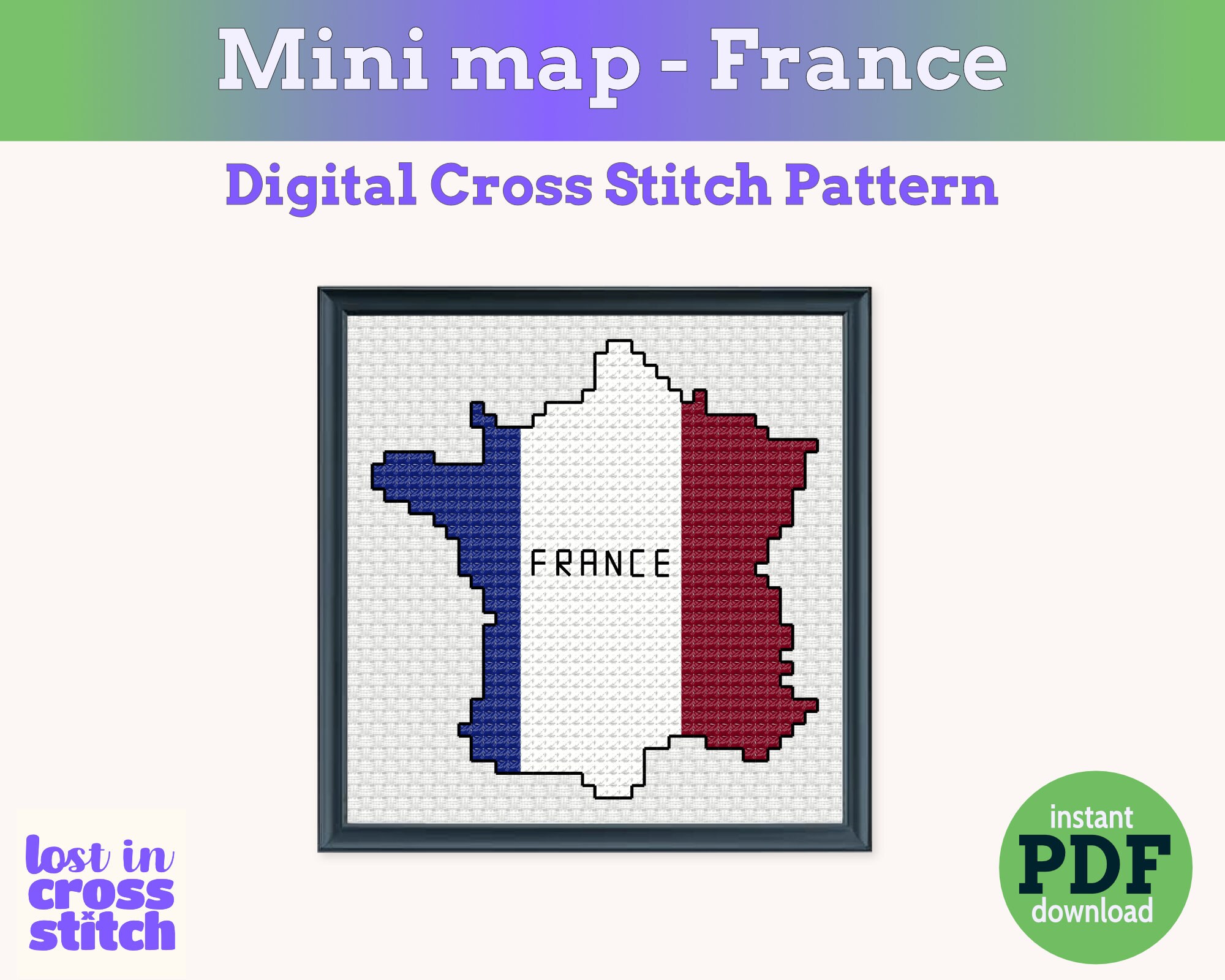 Tiny Little France Flag Map | Digital Cross Stitch Pattern | PDF ...