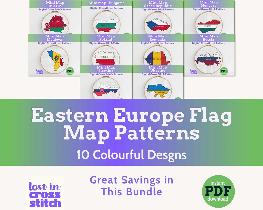 Eastern Europe Mini Map Cross Stitch Bundle PDF Patterns Instant ...