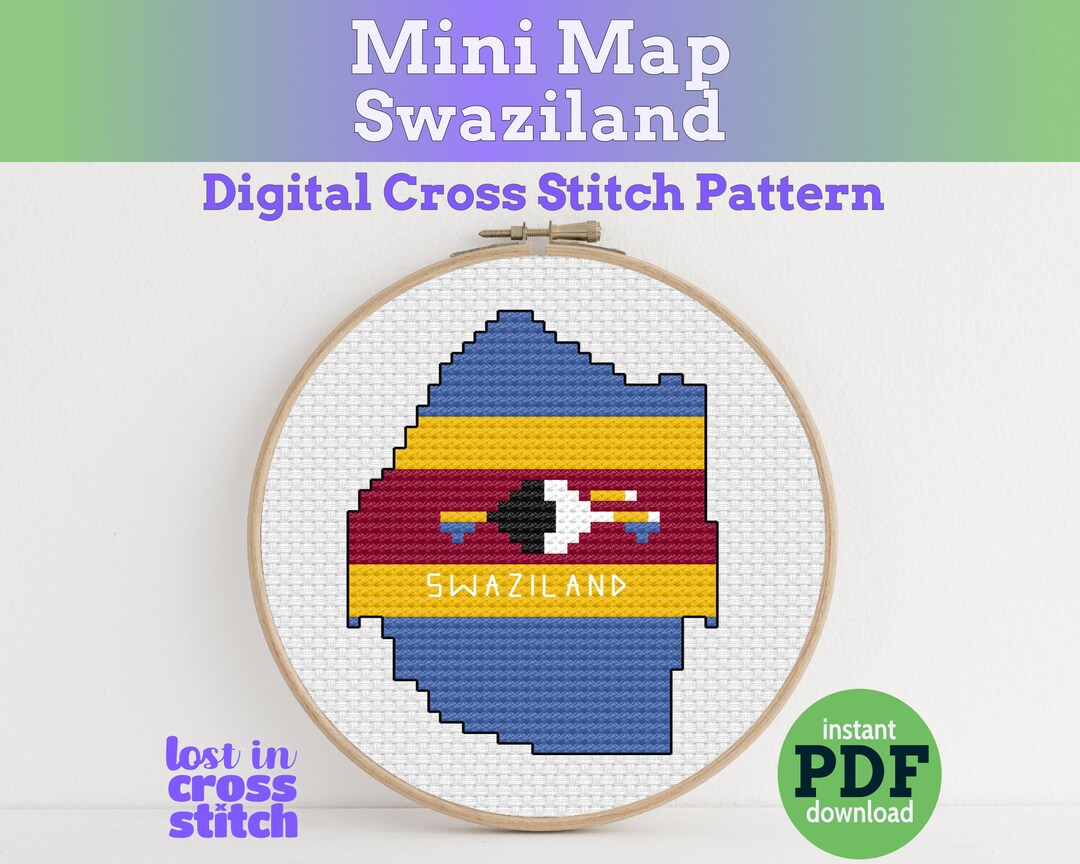 Tiny Little Swaziland Flag Map Digital Cross Stitch Pattern PDF Instant ...