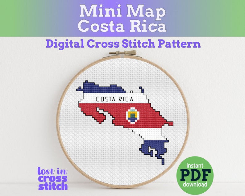Tiny Little Costa Rica Flag Map | Digital Cross Stitch Pattern | PDF ...