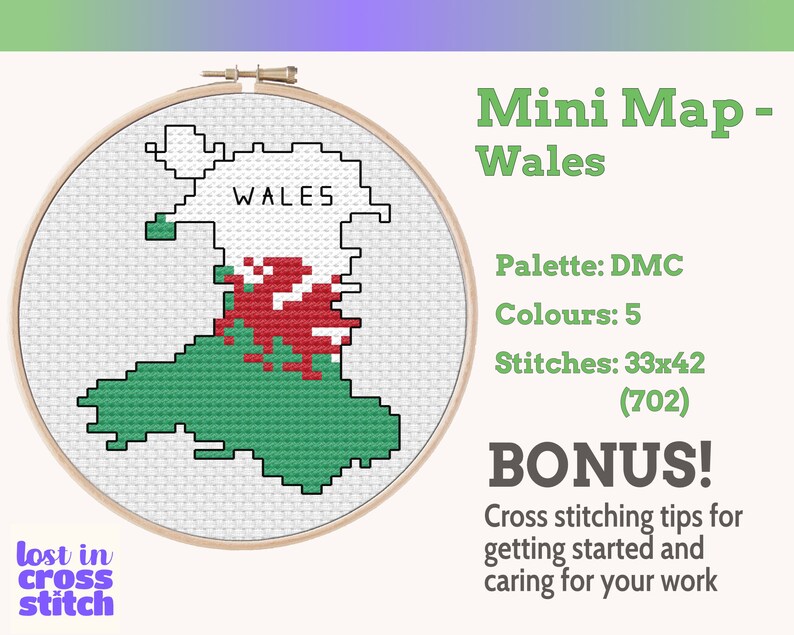Wales Map Cross Stitch Pattern Digital PDF Instant Download Celebrate ...