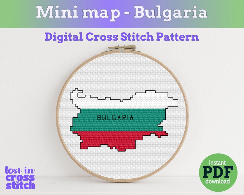 Bulgaria Flag Map Cross Stitch Pattern Digital PDF Instant Download ...