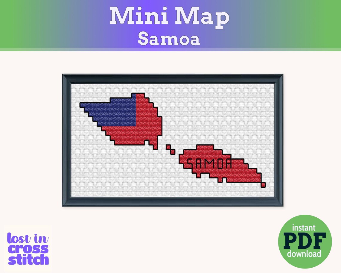 Samoa Mini Map Cross Stitch PDF Pattern National Flag Design DMC ...