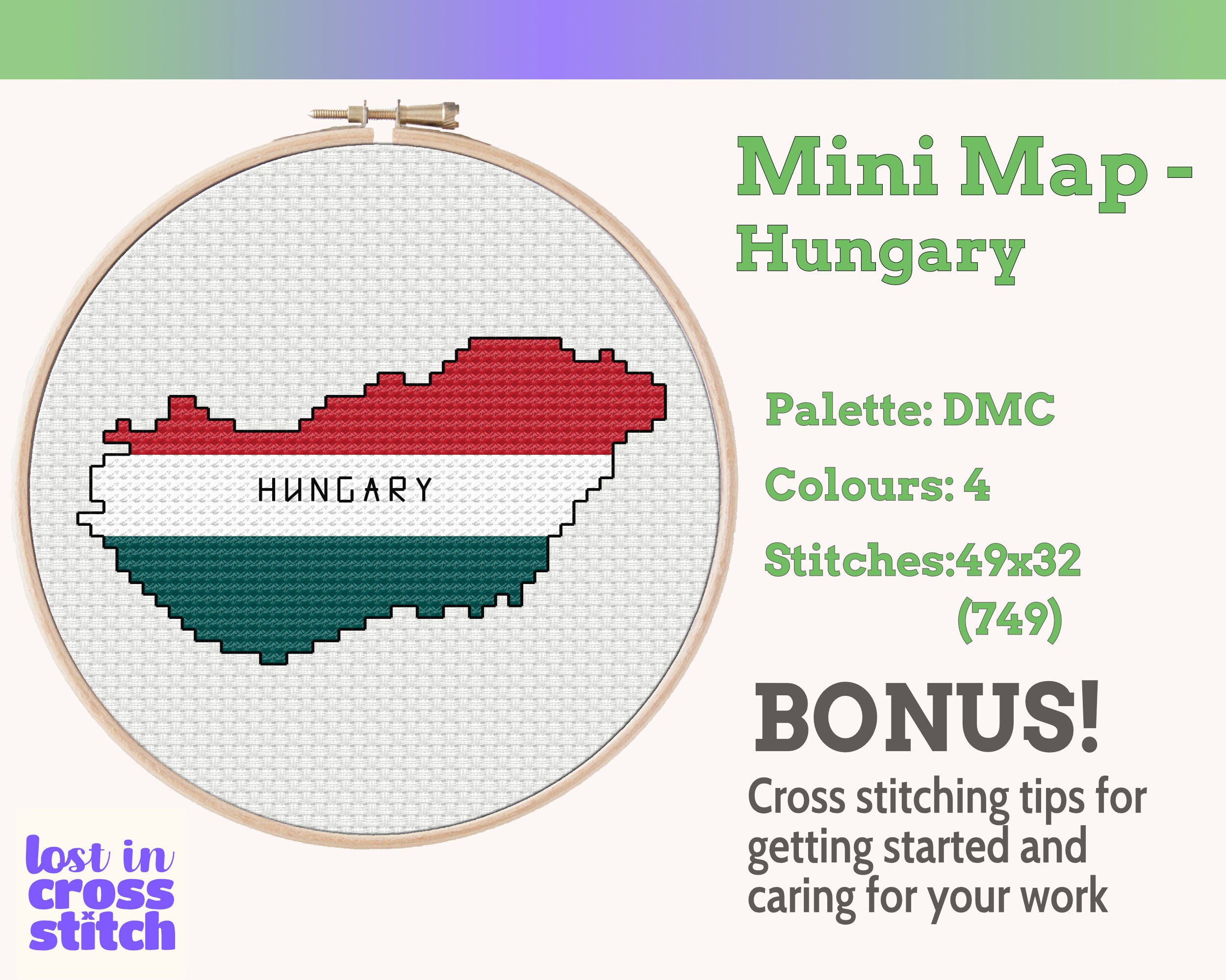 Hungary Flag Map Cross Stitch Pattern Digital PDF Instant Download ...