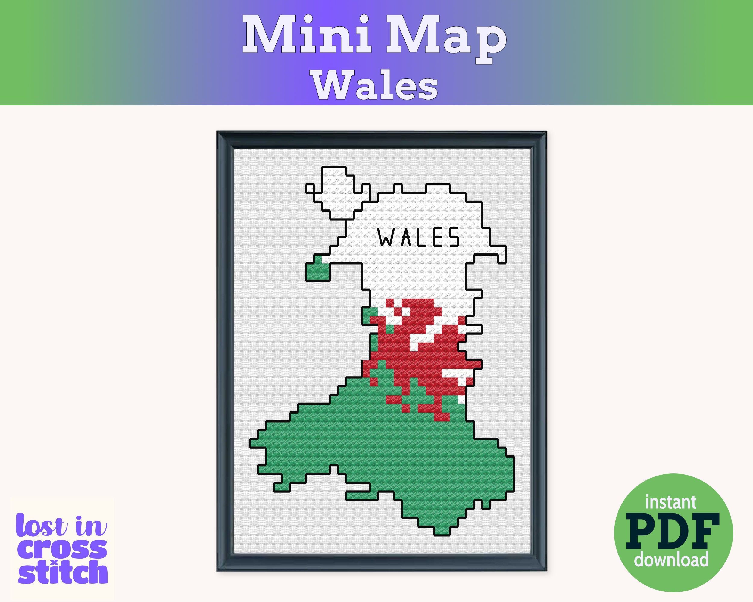 Wales Map Cross Stitch Pattern Digital PDF Instant Download Celebrate ...