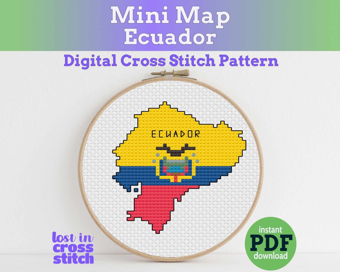Ecuador Flag Map Cross Stitch Pattern Digital PDF Instant Download Stitch a Vibrant Tribute to ...
