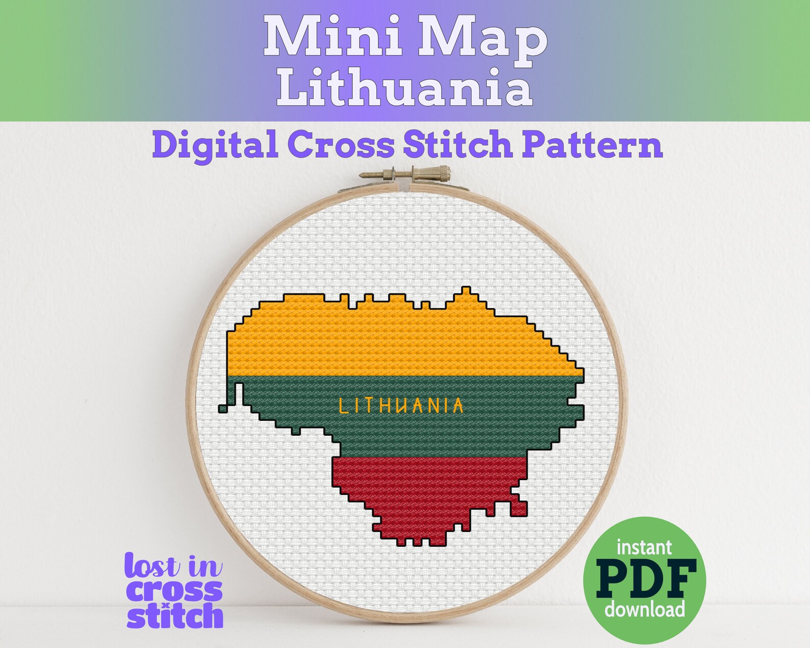 Tiny Little Lithuania Flag Map | Digital Cross Stitch Pattern | PDF ...