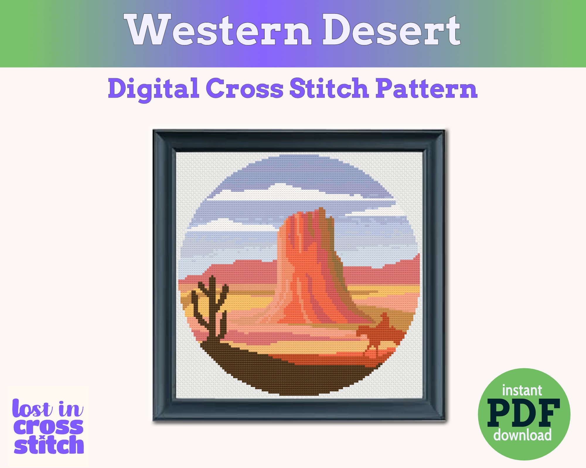 PDF Pattern Western Desert Landscape Digital Cross Stitch Instant ...