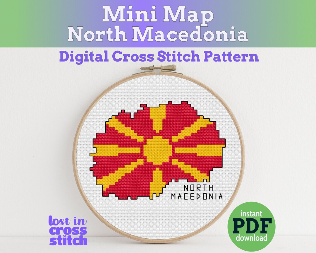 North Macedonia Flag Map Mini Digital Cross Stitch Pattern PDF Instant ...
