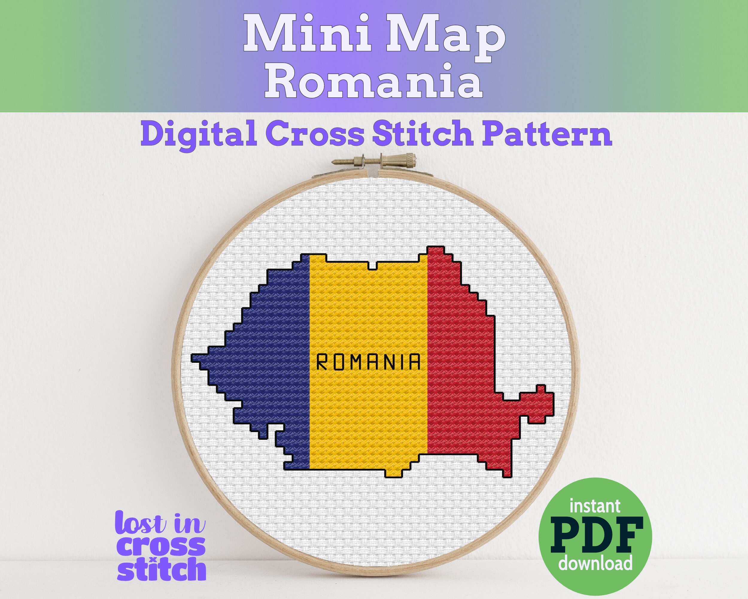 Tiny Little Romania Flag Map | Digital Cross Stitch Pattern | PDF ...