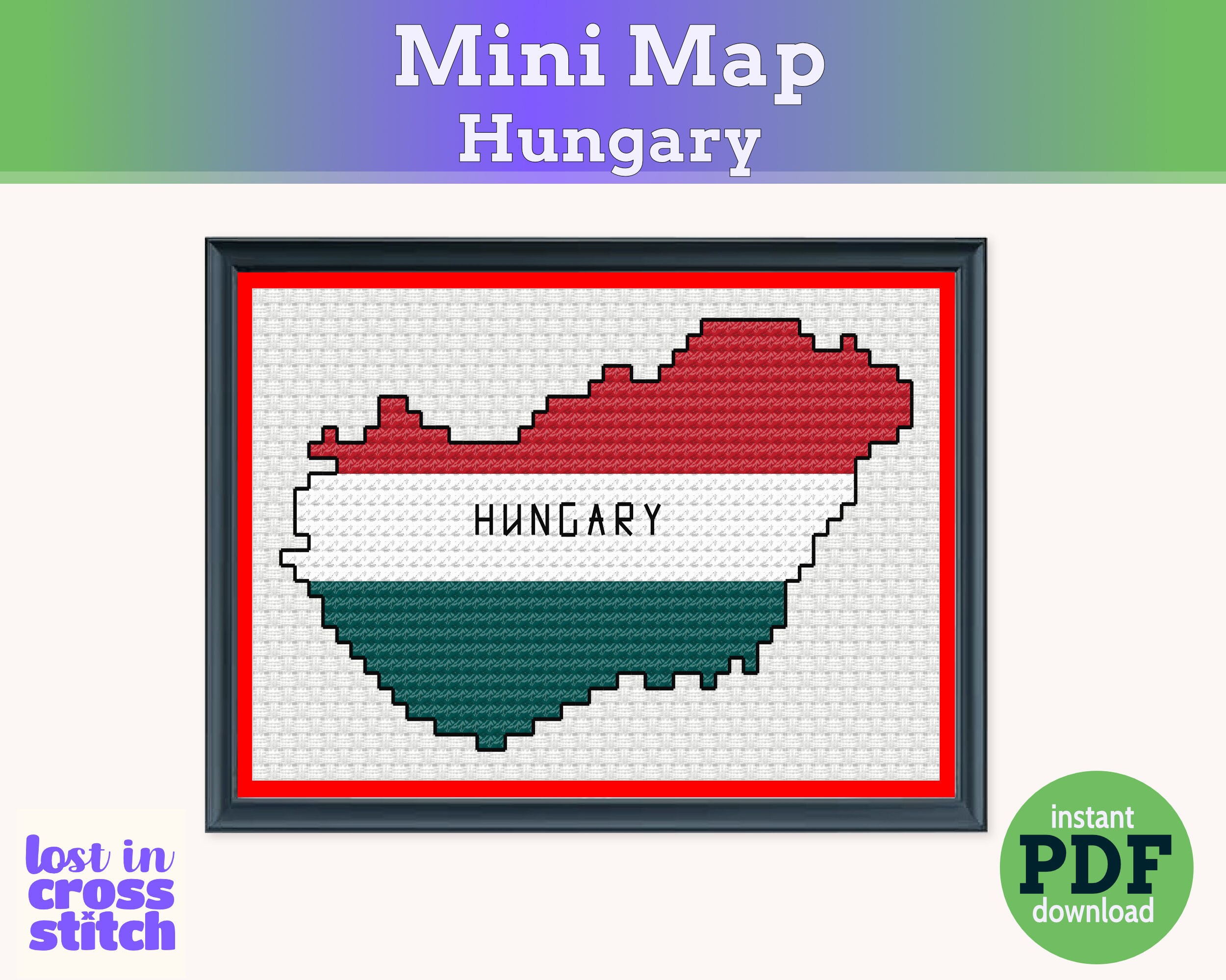 Hungary Flag Map Cross Stitch Pattern Digital PDF Instant Download ...