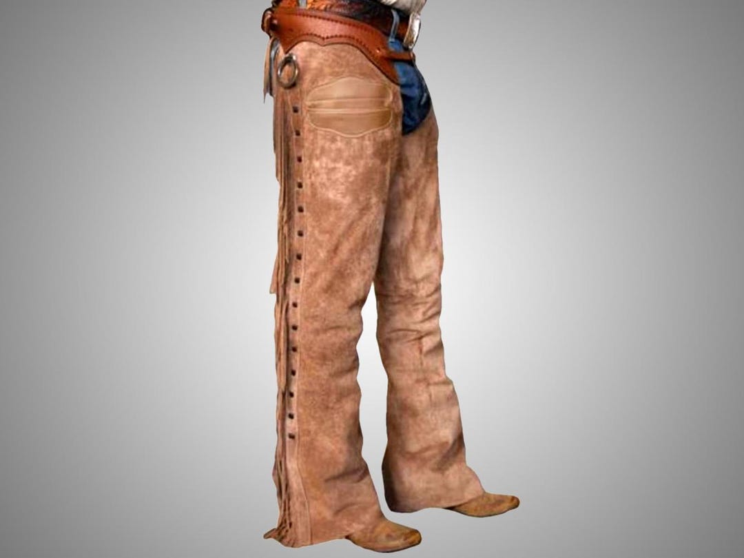 Mens 100% Real Suede Leather Western Cowboy Chap Fringes Handmade Western Cowboy Chap Fringes ...