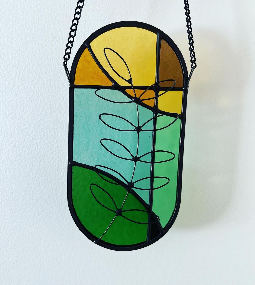 Stained Glass Suncatcher Amber Geo Leaves - Etsy