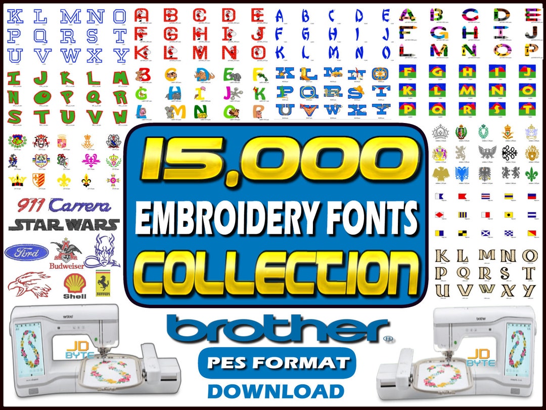 15,000 BROTHER Embroidery Fonts Collection: PES Format (download) - Etsy