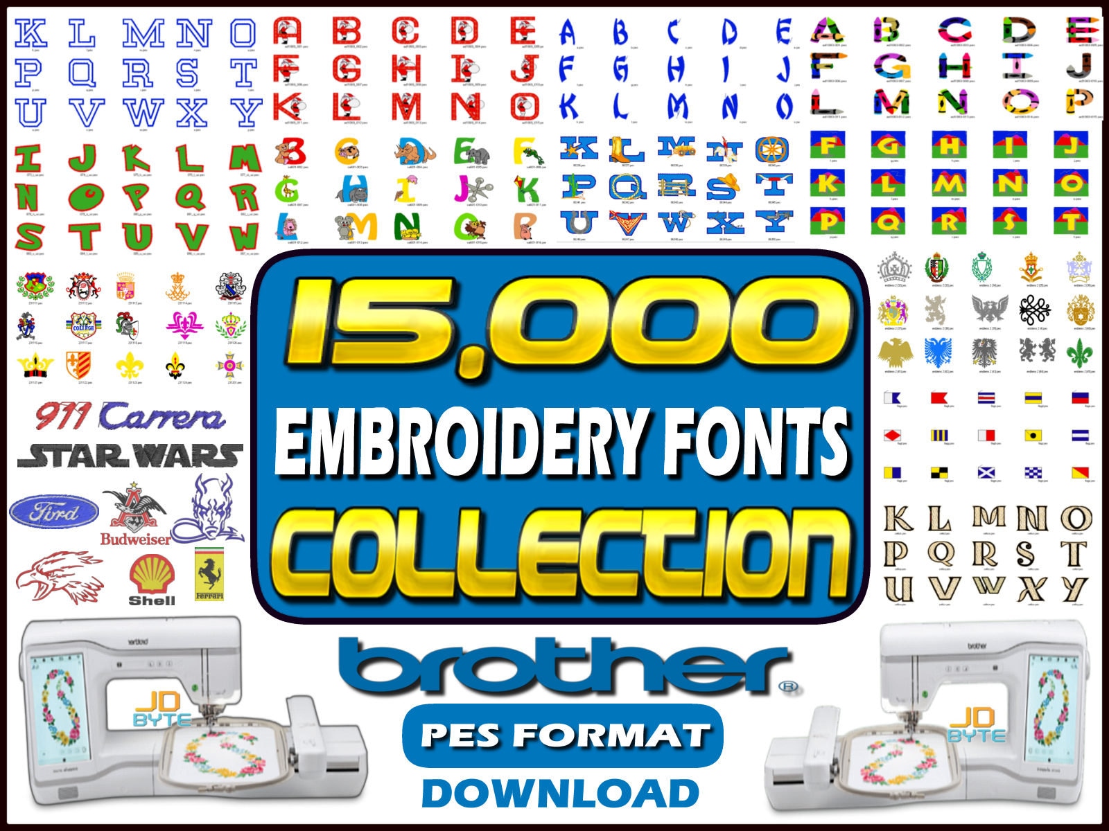 EMBROIDERY FONTS COLLECTION 15000 Designs Pes Format for - Etsy