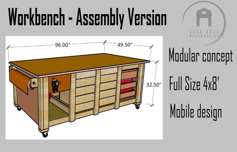 Woodworking Workbench Plans ASSEMBLY TABLE Version. Table Saw Infeed ...