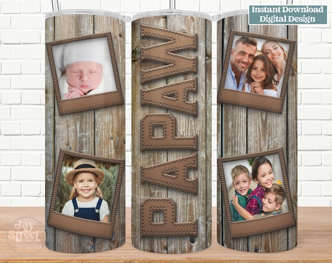 20 Oz Photo Tumbler, Wood Leather Papaw Photo Sublimation Design, Photo Collage, PNG, Digital ...