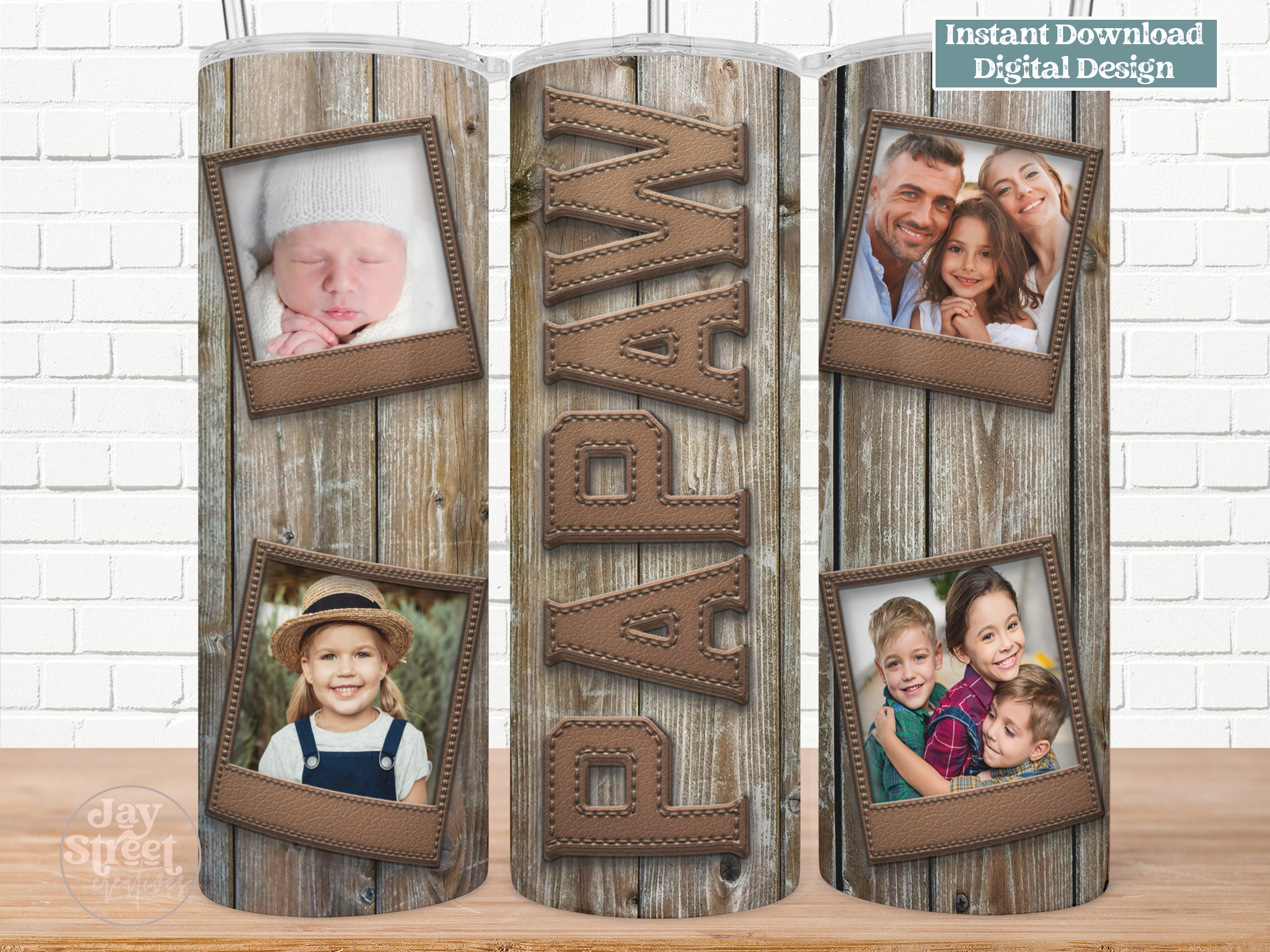 20 Oz Photo Tumbler, Wood Leather Papaw Photo Sublimation Design, Photo ...