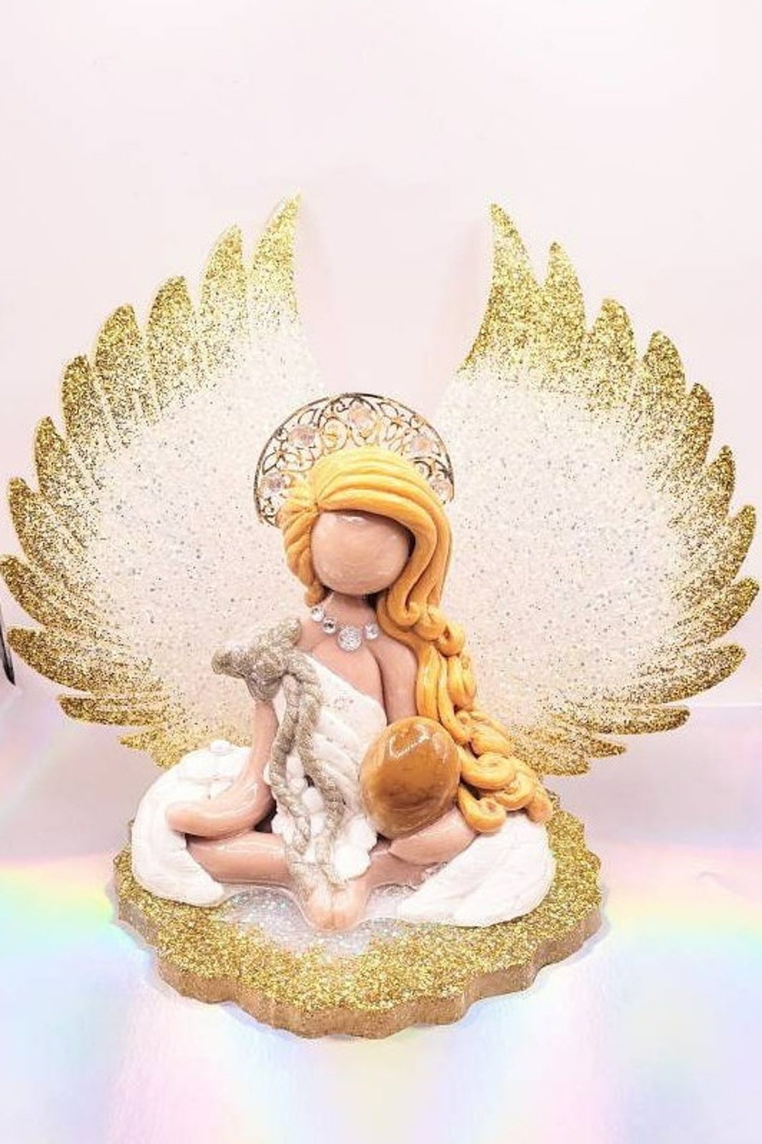 Archangel Gabriel Crystal Goddess Statue Polymer Figurine Doll Holding ...