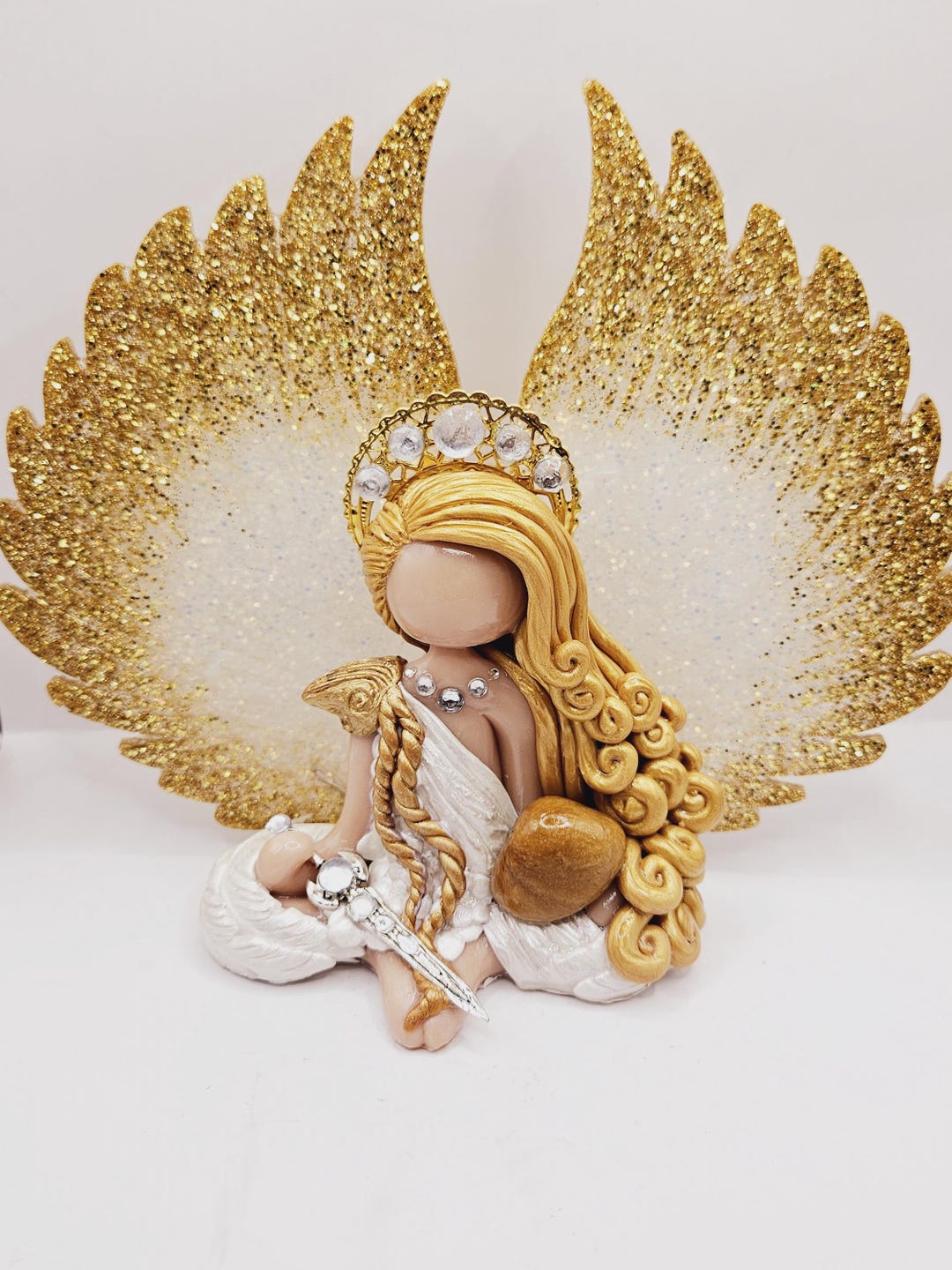 Archangel Gabriel Crystal Goddess Statue Polymer Figurine Doll Holding ...