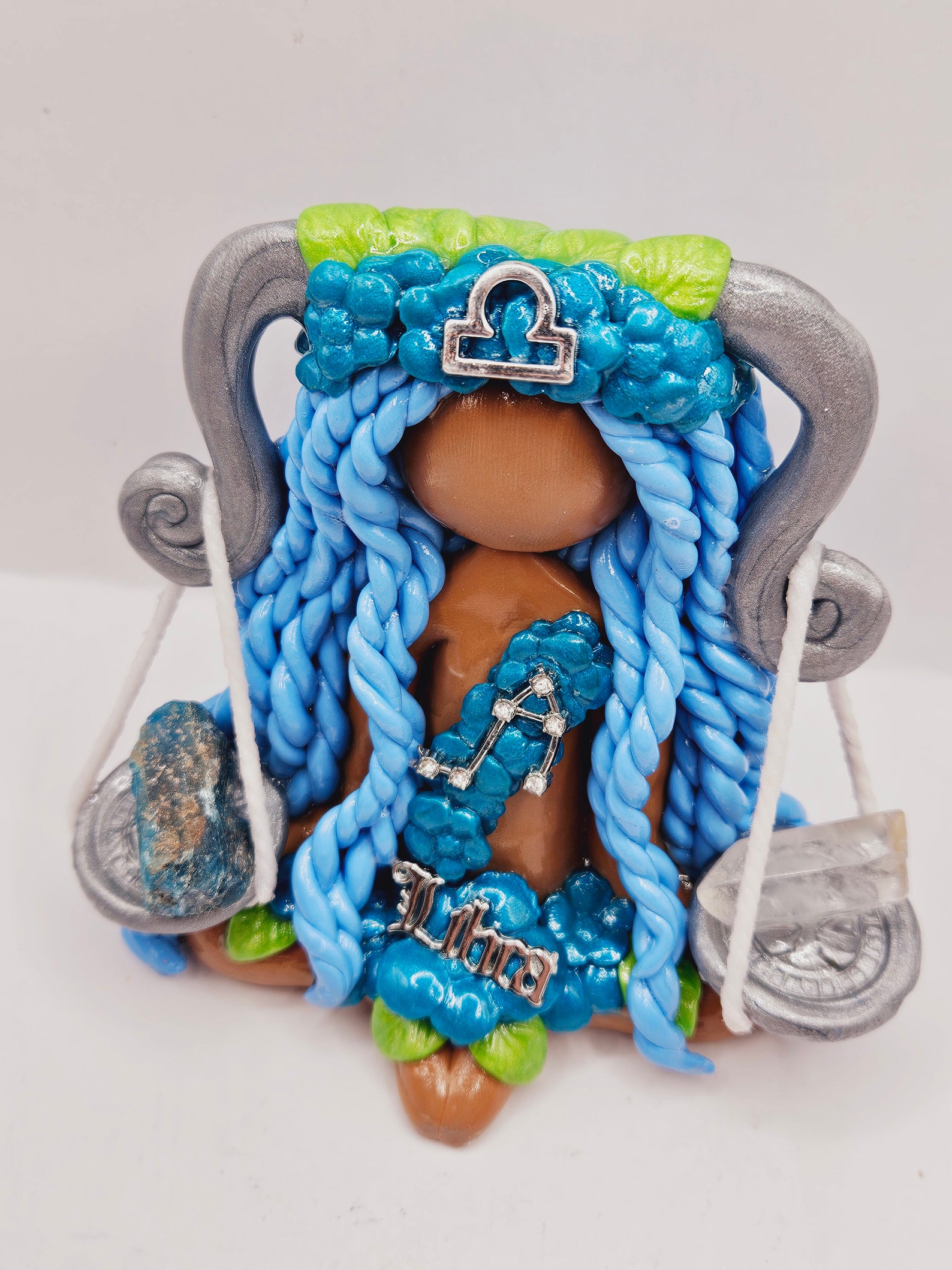 Libra Zodiac Crystal Goddess Holding Clear Quartz and Apatite Scales on ...