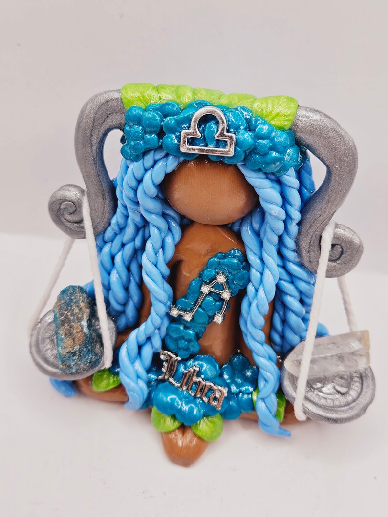 Libra Zodiac Crystal Goddess Holding Clear Quartz and Apatite Scales on ...