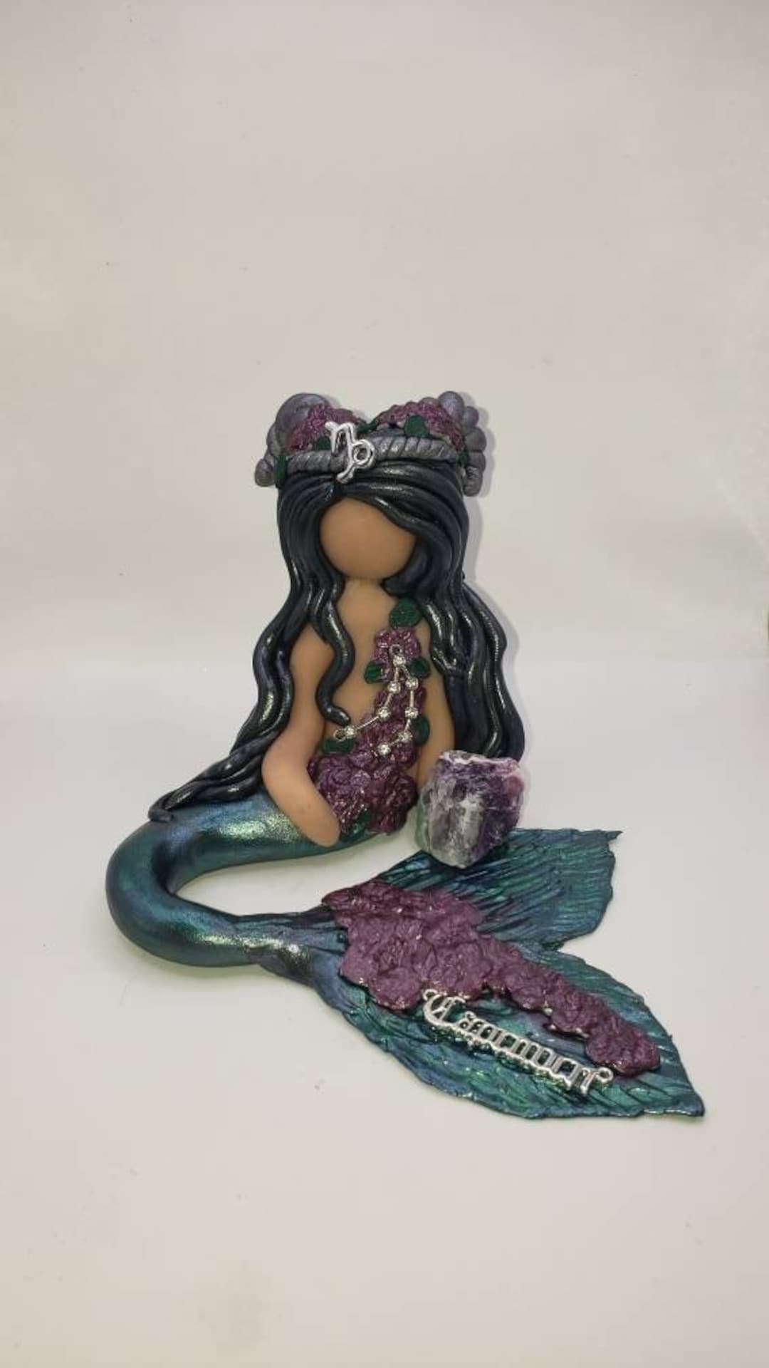 Capircorn Zodiac Crystal Goddess Holding Flourite Capircorn Charms Star ...