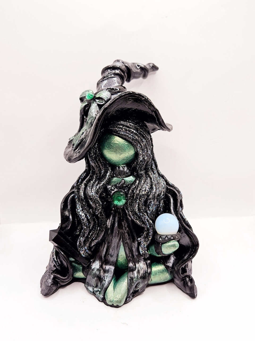 5. Defying Gravity Green Skin Witch With Black Hat, Sparkle Long Black ...