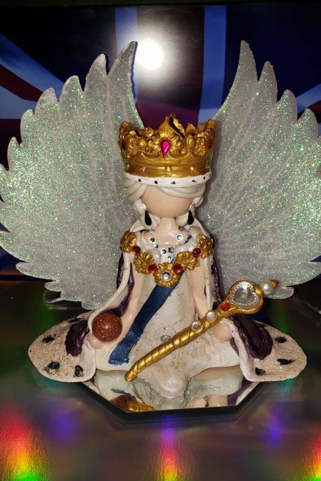 Queen Crystal Goddess W/glitter Resin Wings Gold Color Crown Red Gems ...