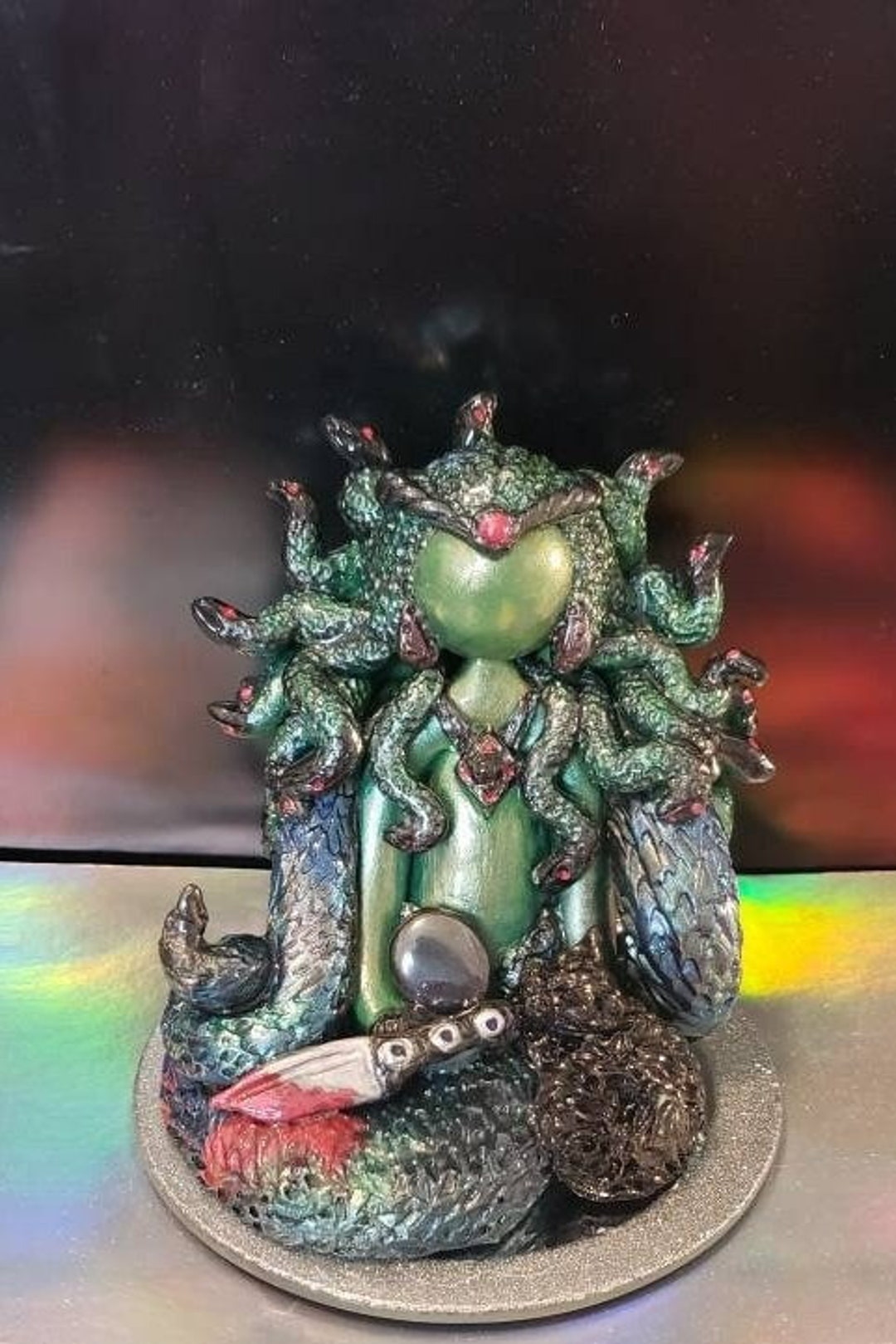 1h. Medusa Polymer Clay Figurine Snake Goddess Crystal Goddess Statue ...