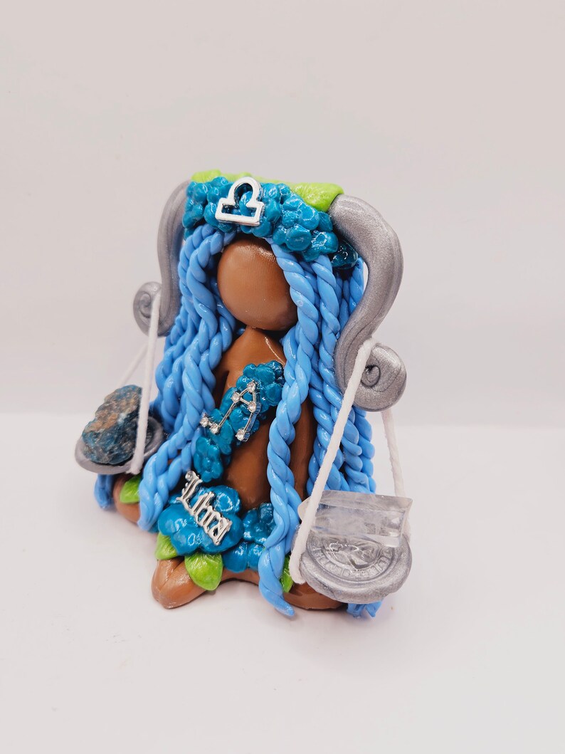 Libra Zodiac Crystal Goddess Holding Clear Quartz and Apatite Scales on ...