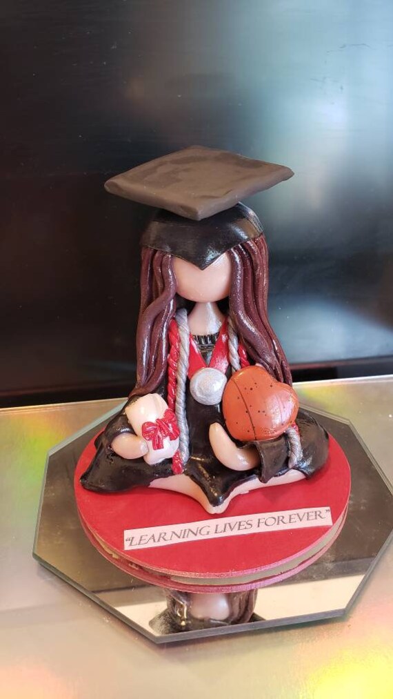 Graduation Crystal Goddess Black Cap and Gown Brown Hair With | Etsy