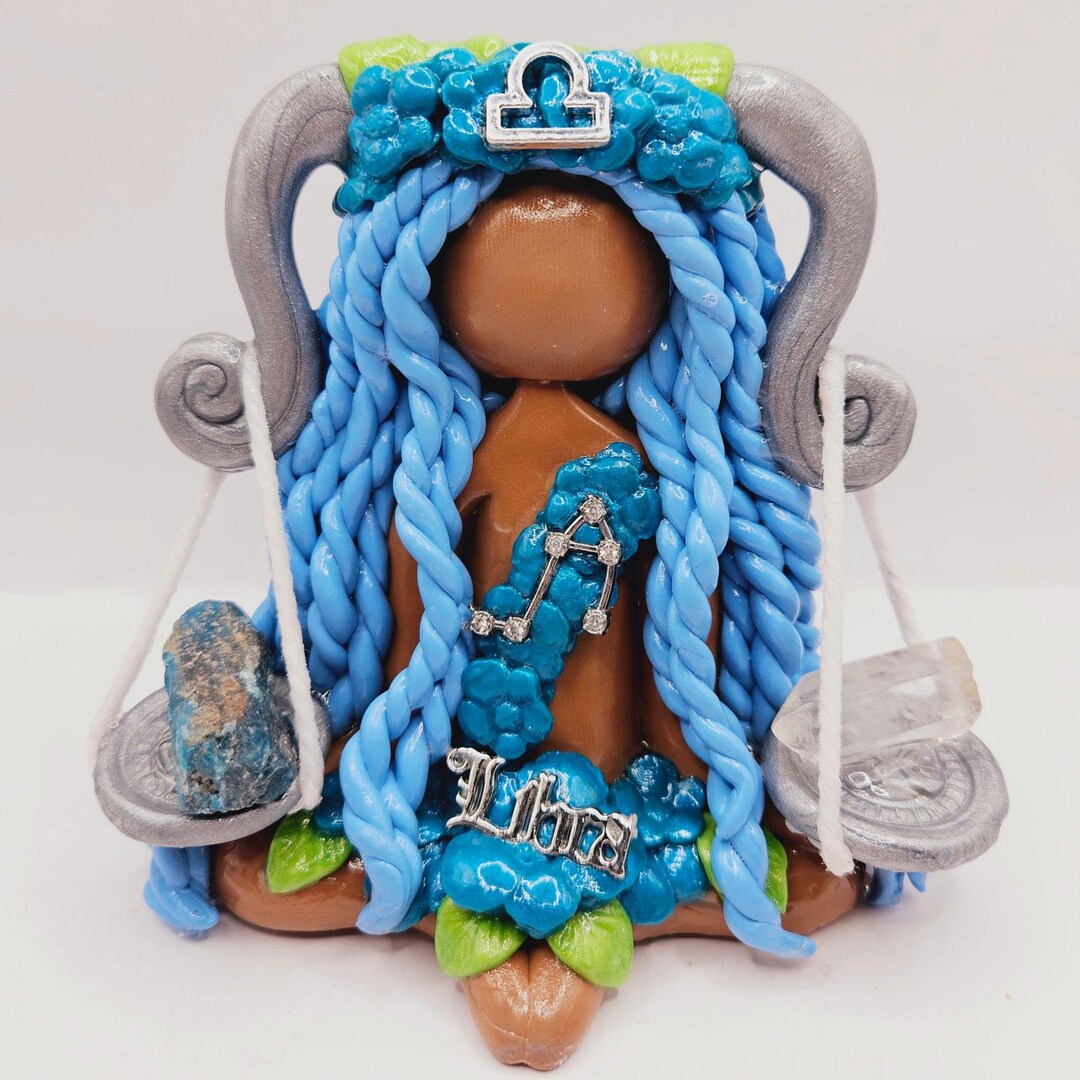 Libra Zodiac Crystal Goddess Holding Clear Quartz and Apatite Scales on ...