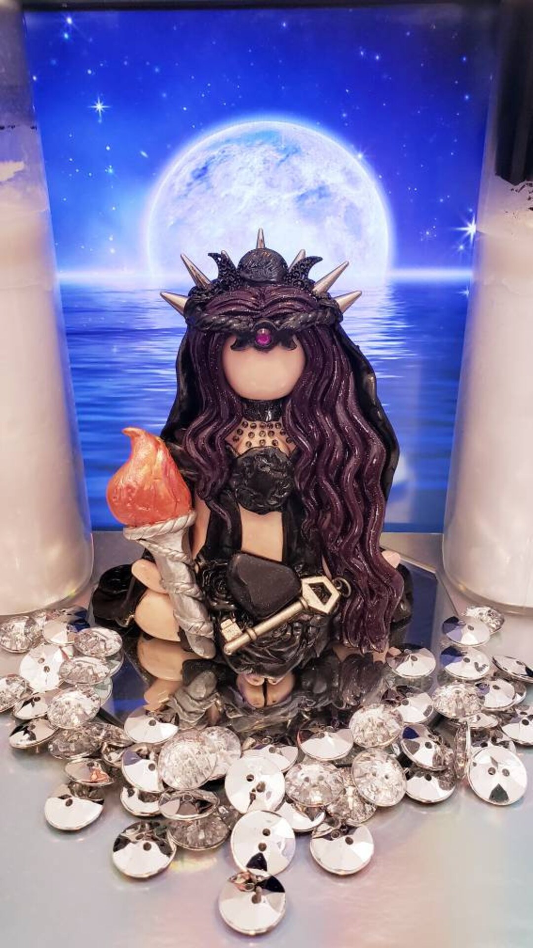 Hecate Triple Moon Goddess Crystal Statue Polymer Clay Figurine Doll ...