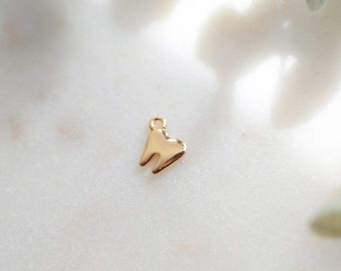 Tooth Pendant Waterproof 22K Gold Plated Charm Tiny Dental Hygienist ...