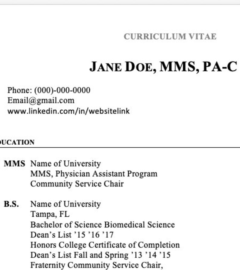 Physician Assistant Clean, Modern Resume CV Curriculum Vitae Template ...