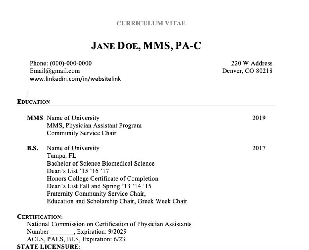 Physician Assistant Clean, Modern Resume CV Curriculum Vitae Template ...