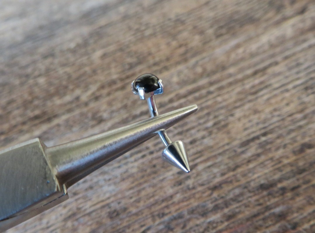 Spike Vertical Lip Natural Black Obsidian Stone 16G 100% Surgical Steel ...