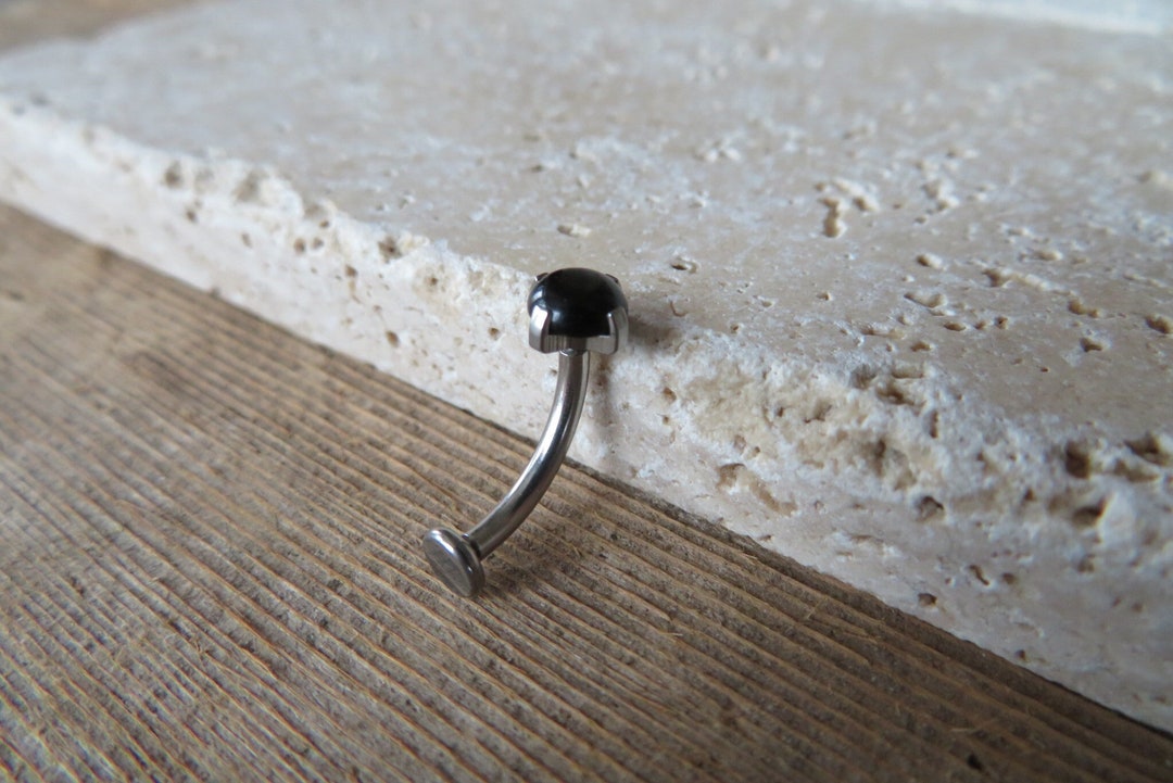 Black Obsidian Floating Minimalist 100% Surgical Steel Disk End Belly ...