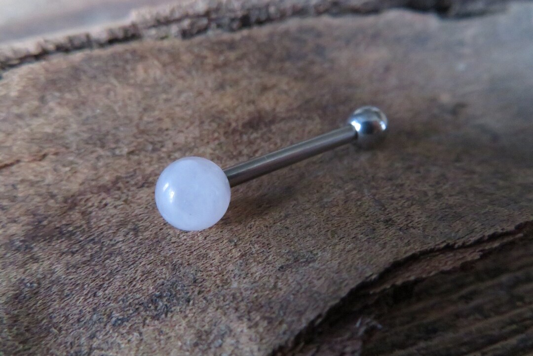 12G THICK Rose Quartz Natural Stone Barbell Tongue Ring 12G - Etsy